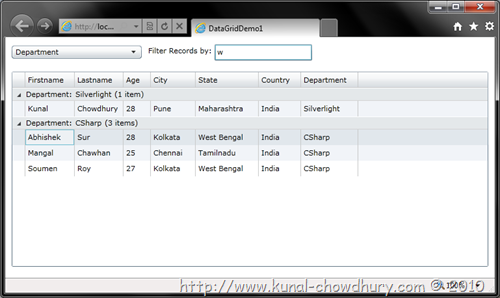 Filtering Records in Silverlight DataGrid using PagedCollectionView | Kunal Chowdhury